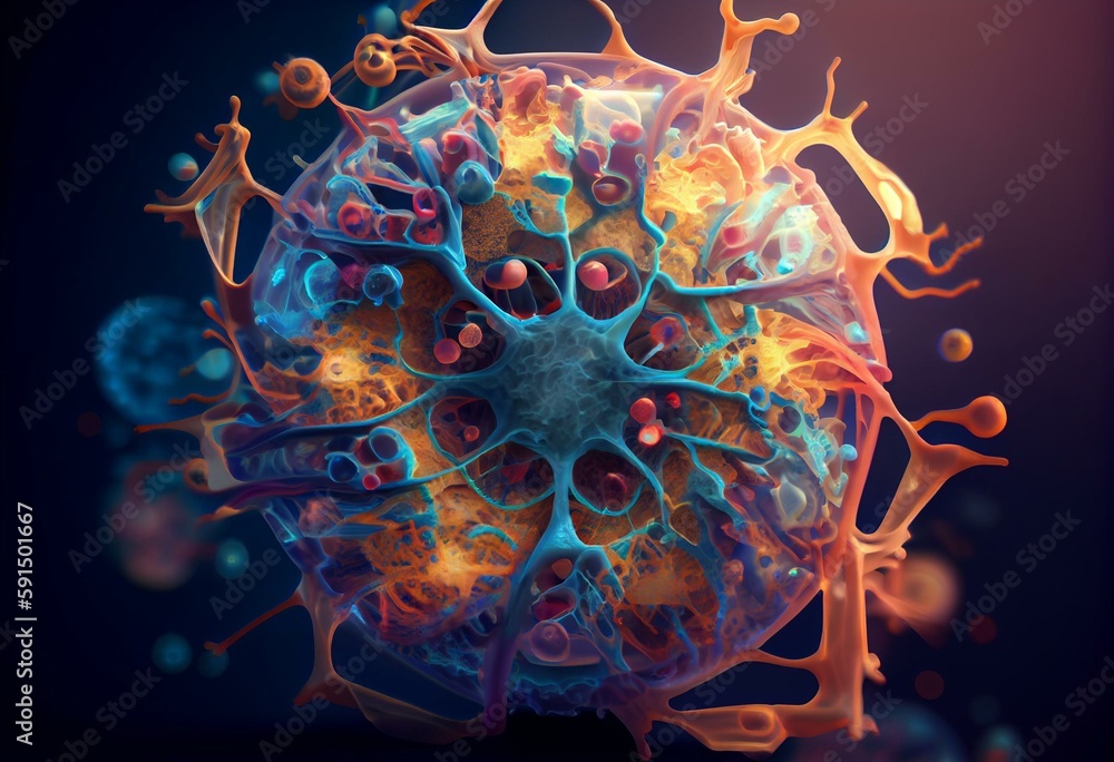 3d render illustration.Intracellular core, chromatine.Nucleus of the ...