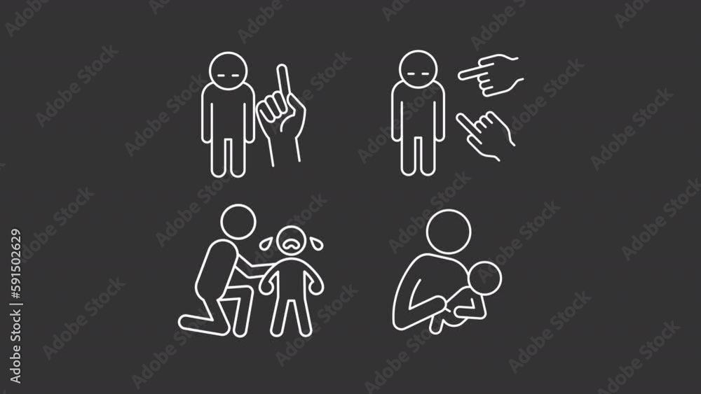 Child behavior white line animations. Parenting difficulties. Family ...