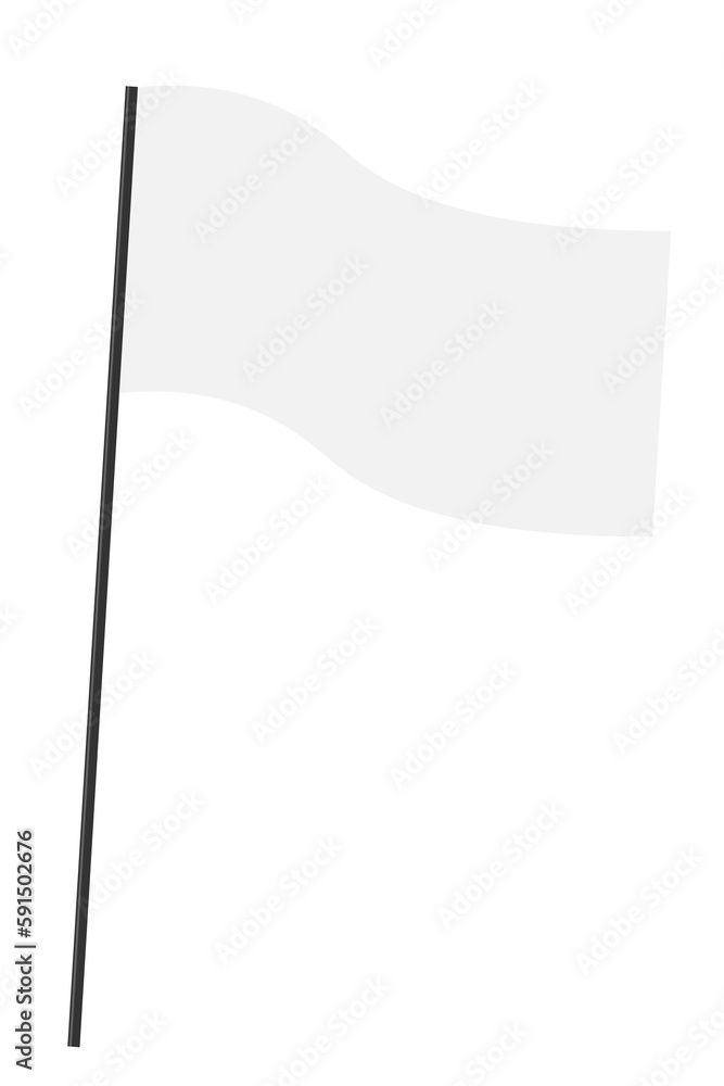 Empty white flag waving , isolated with clipping path mask on white ...