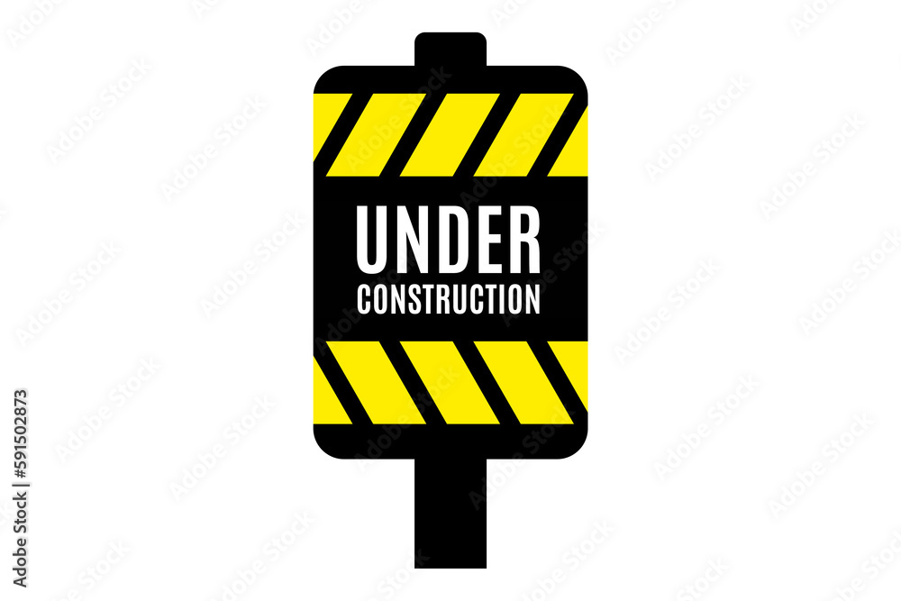 Under construction sign design in black & yellow colors. Used as a ...