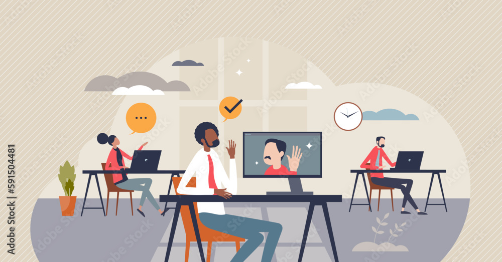 Video conferencing with software and team colleagues tiny person ...