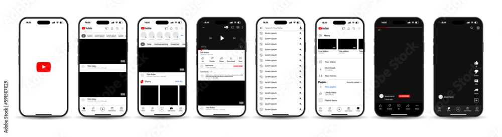 Youtube mockup.Youtube mockup on Iphone. Youtube interface template ...
