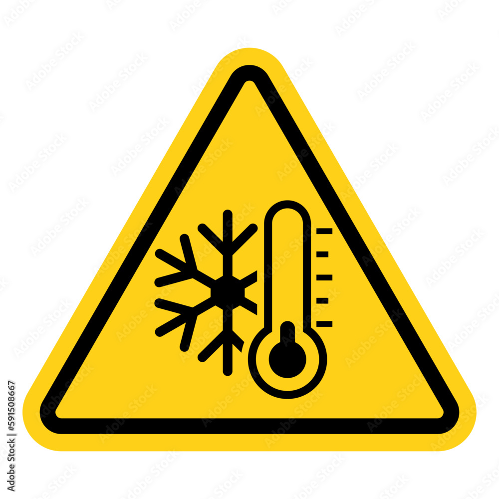 Cold Warning Sign or yellow and black triangle warning decrease ...