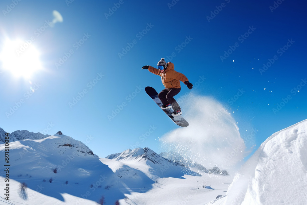 Generative AI illustration of distant active person jumping on ...