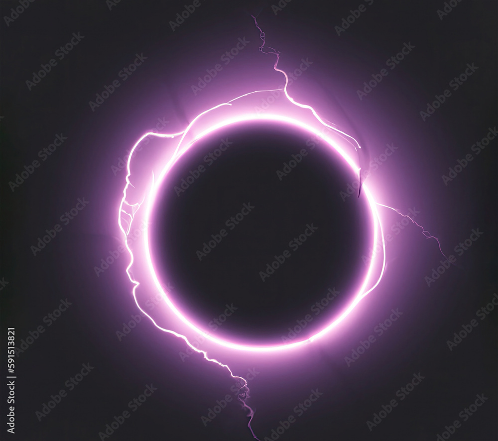 Lightning round frame. on the dark background plasma magical portal ...