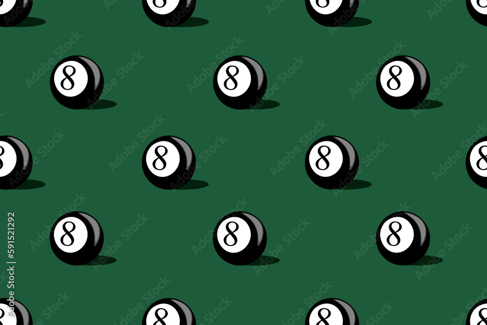 Seamless pattern with Black Billiard Ball number eight. Wallpaper with ...