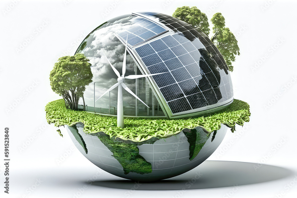 green and renewable power plant model isolated on white background , AI ...