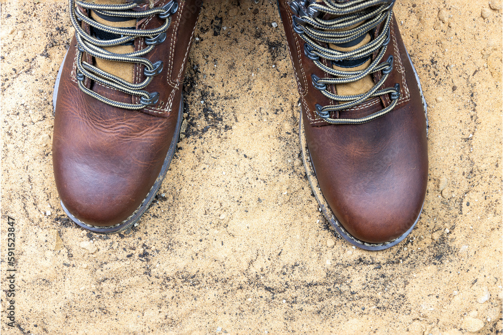 safety boot, safety shoes on sand or construction site Stock Photo ...
