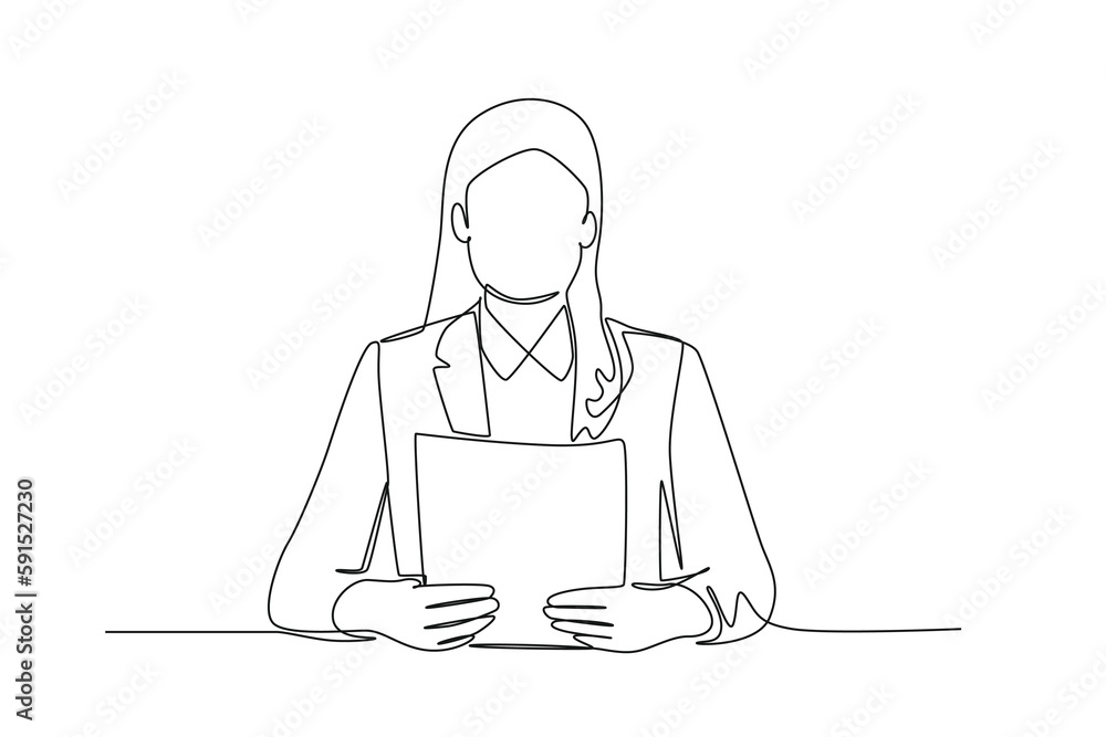 Continuous one line drawing female news anchor reading script. News ...