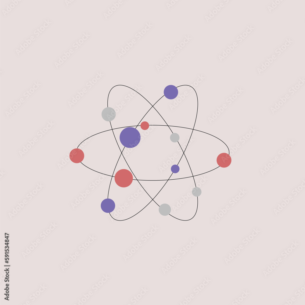 Atom. Scientific poster with atomic structure: nucleus of protons and ...