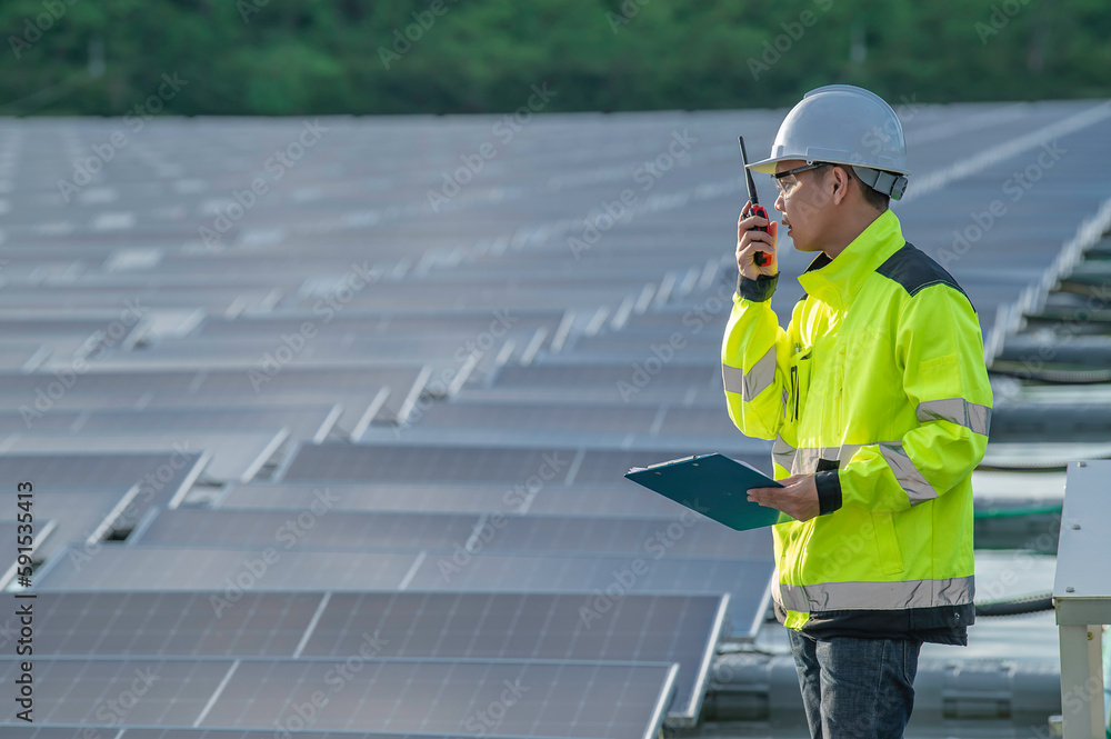 Asian engineer working at Floating solar power plant,Renewable energy ...