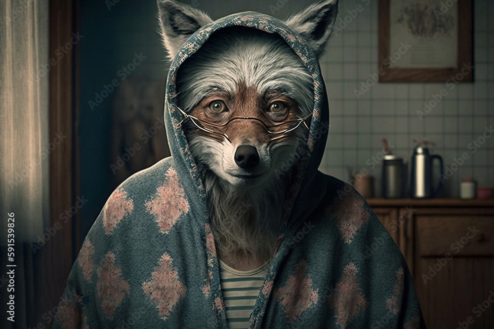 The wolf from Little Red Riding Hood dressed as a granny. Big bad wolf ...