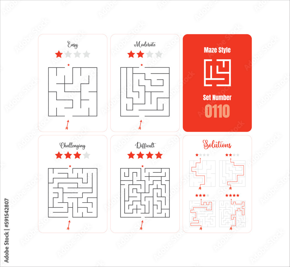 Set of 4 Square Mazes game puzzle printable for kids at varying levels ...