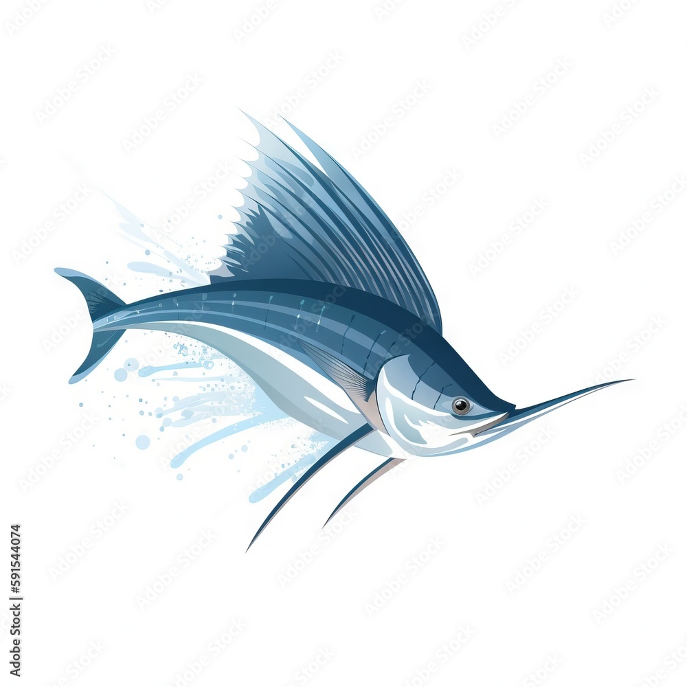 a blue marlin fish with white and blue stripes on its body and tail ...