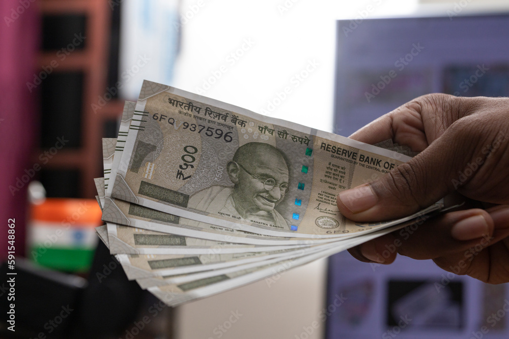 Photo & Art Print Indian currency note giving close up photos, indian ...