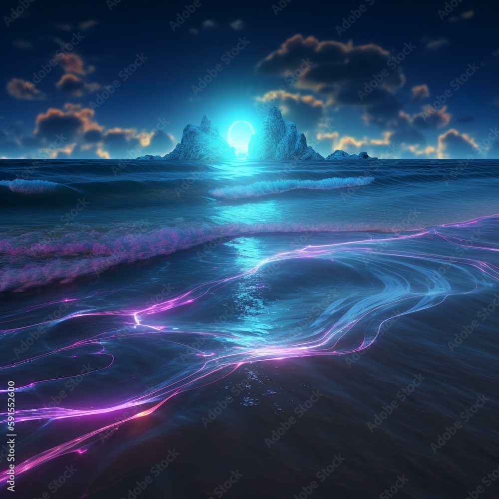 Stockillustratie Mystic Cove transports viewers to an ethereal beach ...