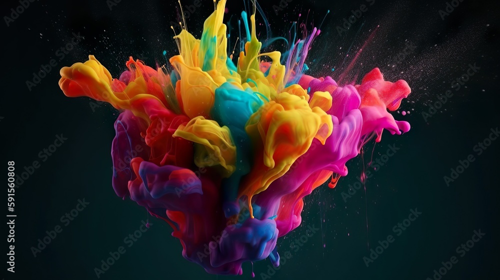 Abstract background with rainbow powder explosion with splashing drops ...