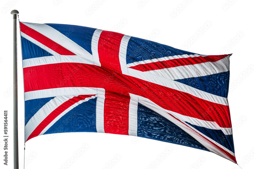 Photo of a British UK flag on a pole floating in the wind isolated on ...