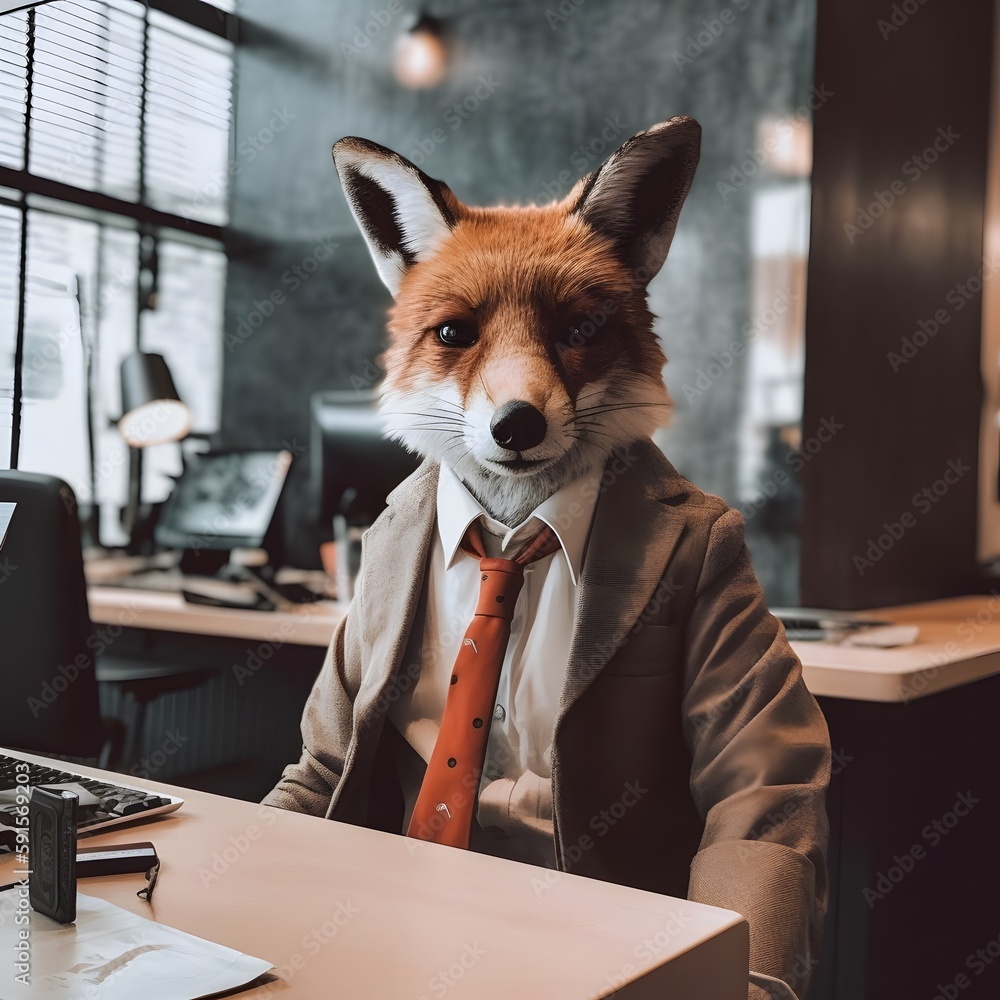 Fox Portrait as businessman in a stylish classic suit in the office ...