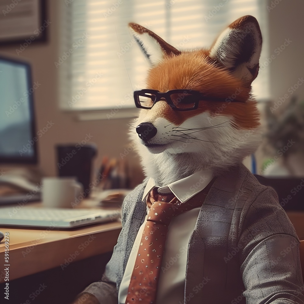 Fox Portrait as businessman in a stylish classic suit in the office ...