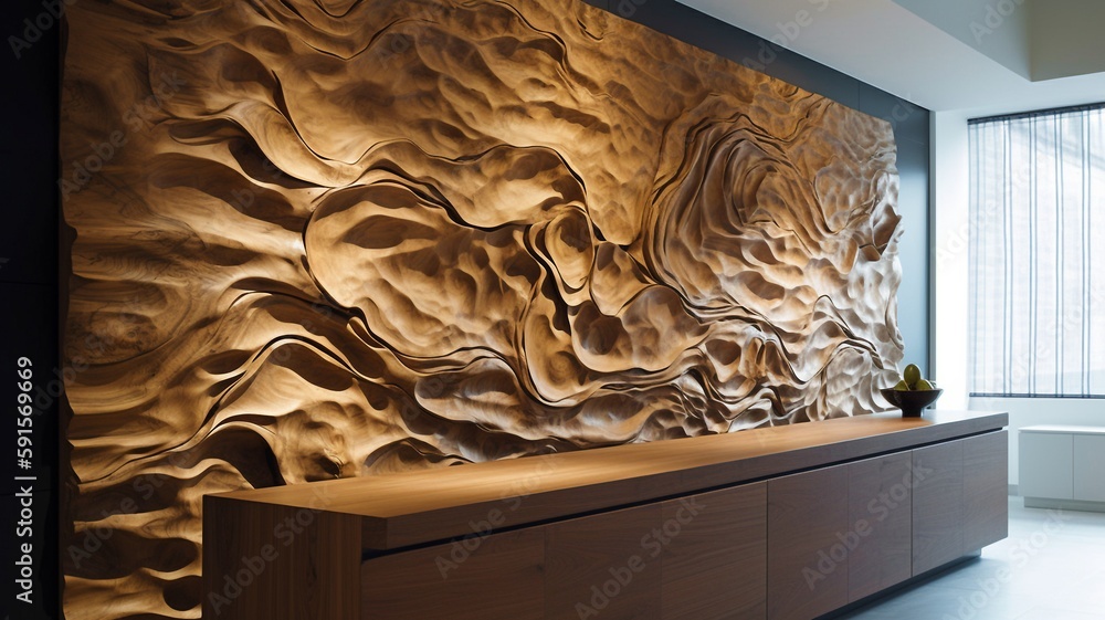 Generative AI, a decorative panel constructed of natural materials, is ...