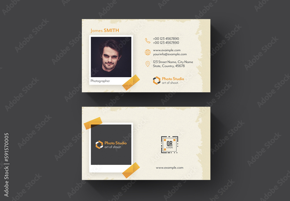 Instant Business Card Layout with Orange Accents Stock Template | Adobe ...