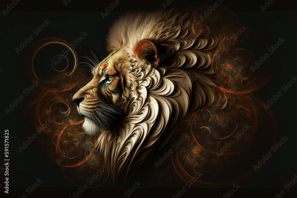 abstract lion painted face high detail side profile created with ...