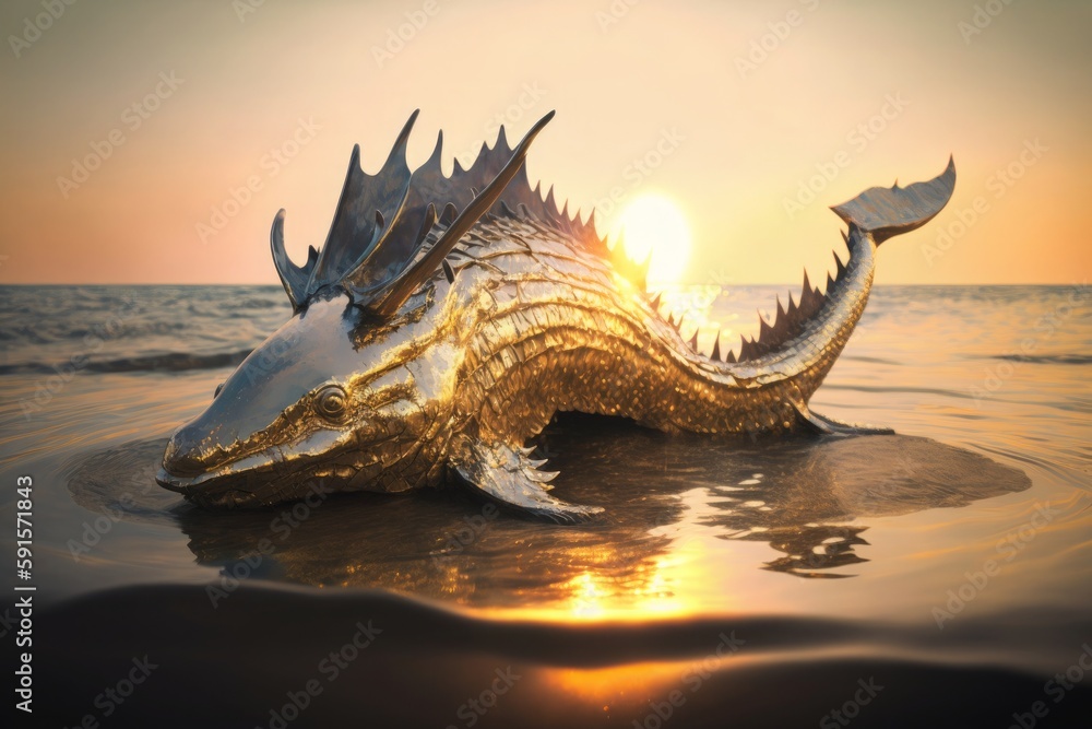 mythical sea creature breaching the surface of the water floating and ...