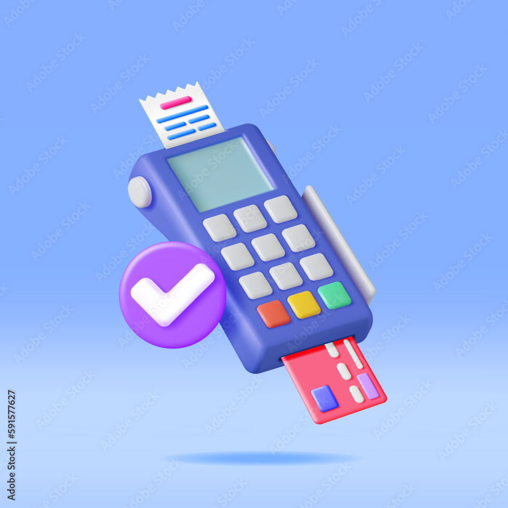 3D Payment Terminal with Card and Receipt Isolated. Render Modern POS ...