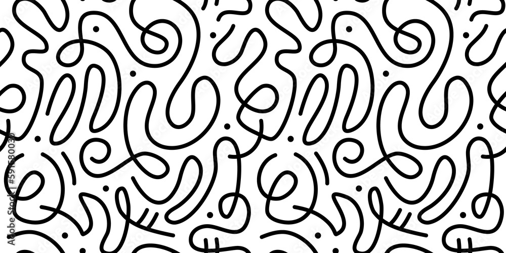 Fun black and white line doodle seamless pattern. Creative abstract ...