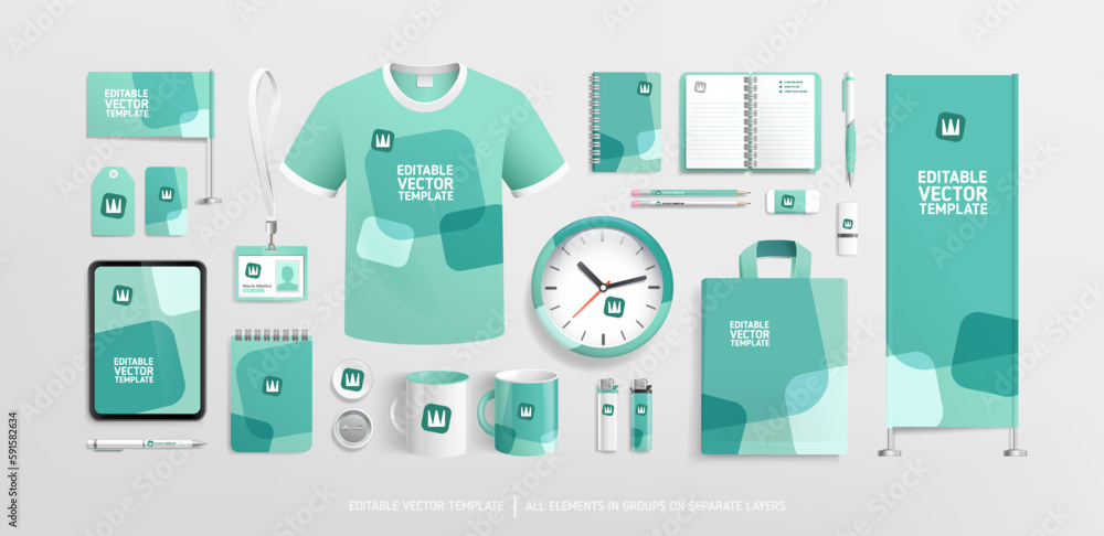 Promotional souvenirs with Brand Identity design concept on stationery ...