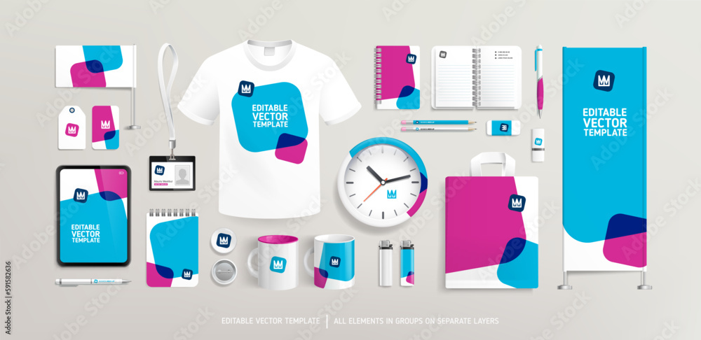 Promotional souvenirs with Brand Identity design concept on stationery ...