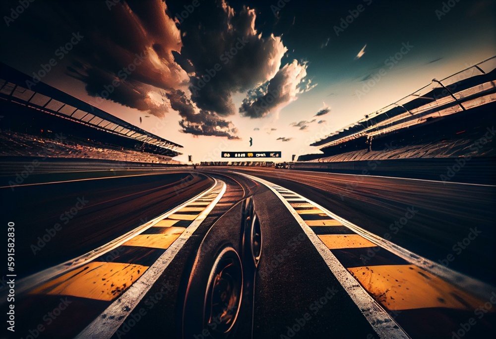 Motion blurred empty international race track with start and finish ...