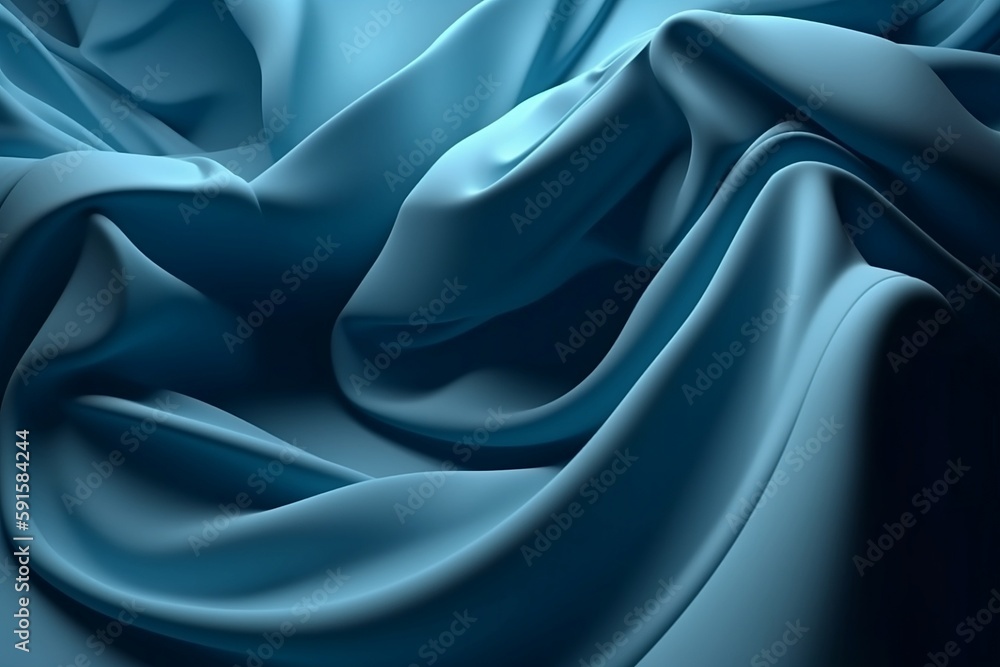 3d render, abstract blue background with layers of silk folded drapery ...