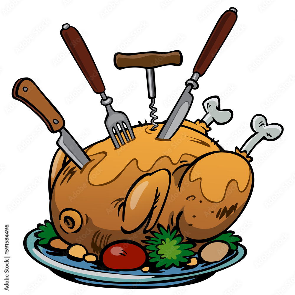 cartoon thanksgiving fried roast turkey, chicken Stock Illustration ...