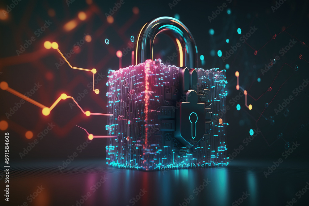 Cyber security concept and digital data protection with a locker in a ...