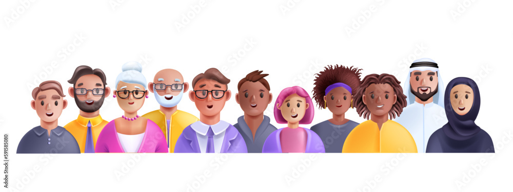 3D diverse people avatar set, business person vector group ...