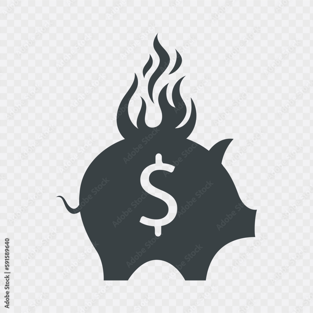 Burn piggy bank icon design template isolated on transparent background ...
