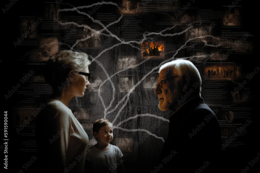 Family tree with portraits of relatives. Genealogical history of ...