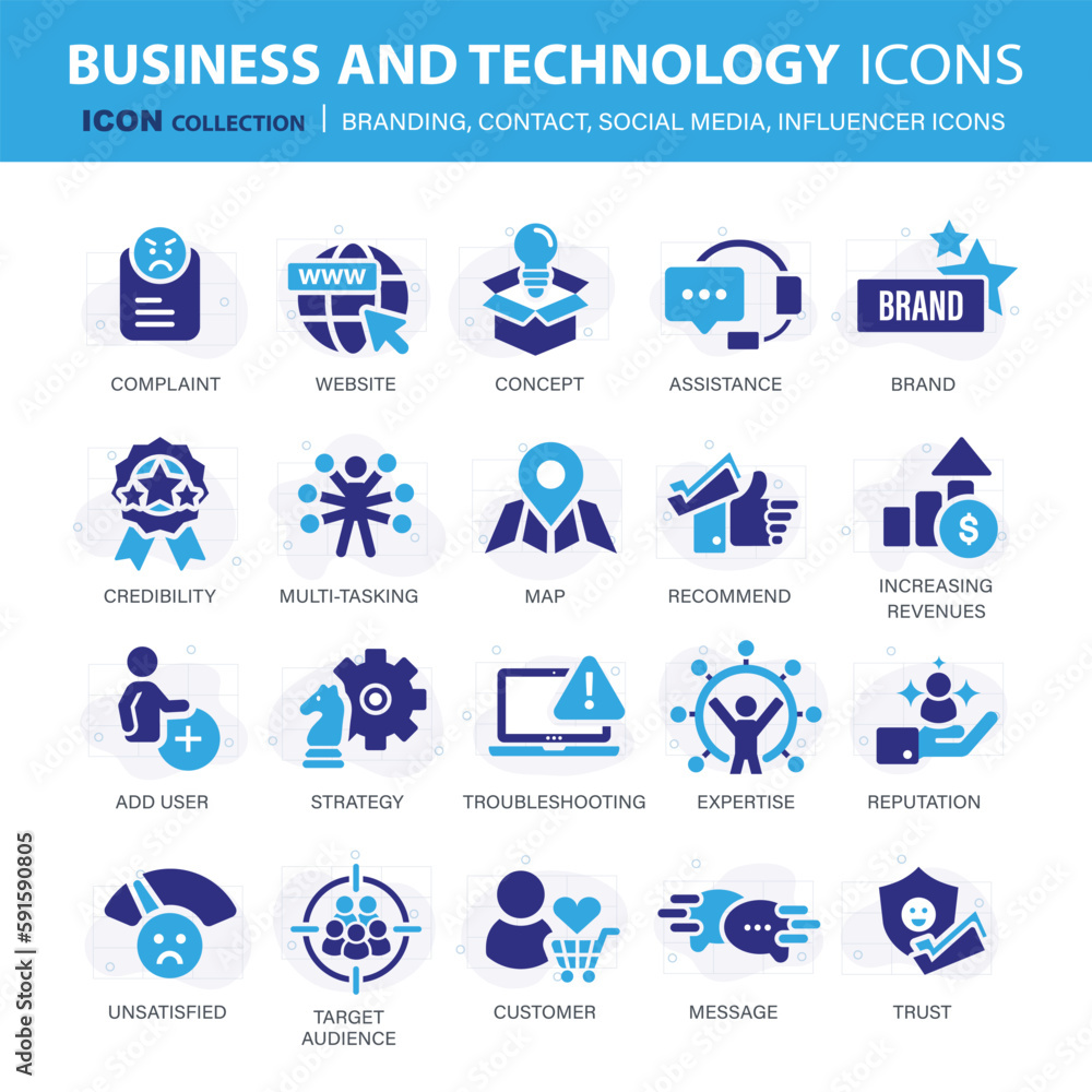 Customer service, branding, influencer, contact icon set. Contact us ...