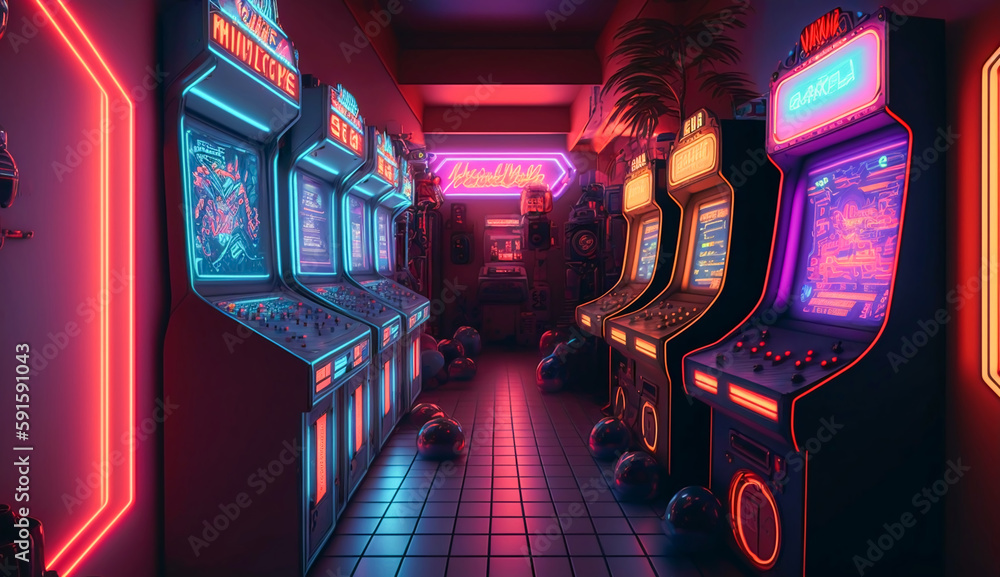 Neon Retro Arcade Stock Illustration | Adobe Stock