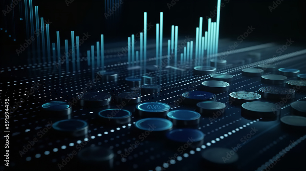 Blue money business graph finance chart diagram on economy 3d coin ...