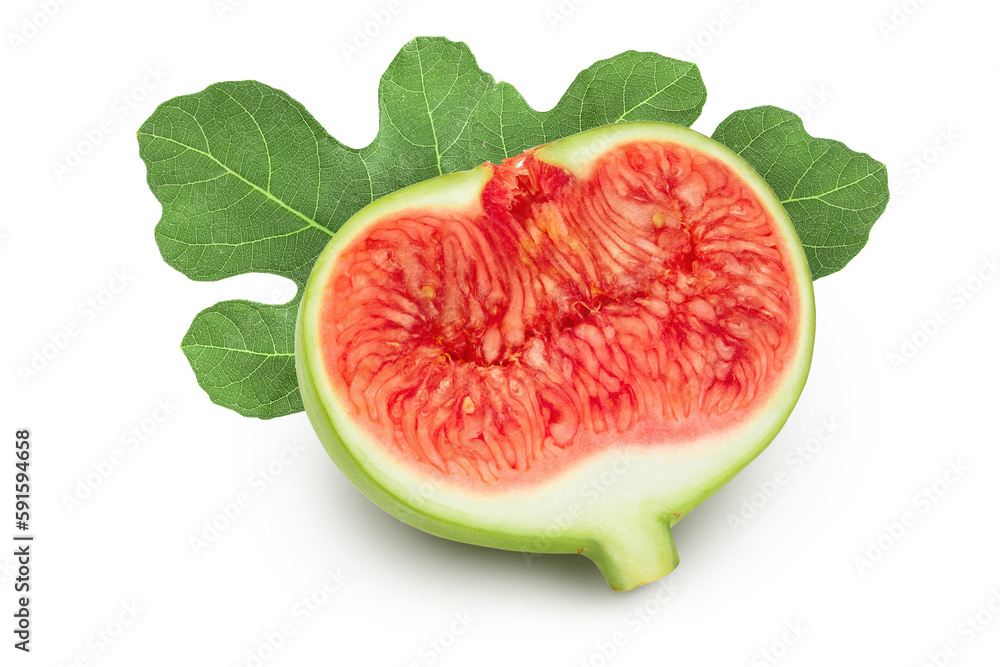 Ripe green fig fruit half isolated on white background with full depth ...