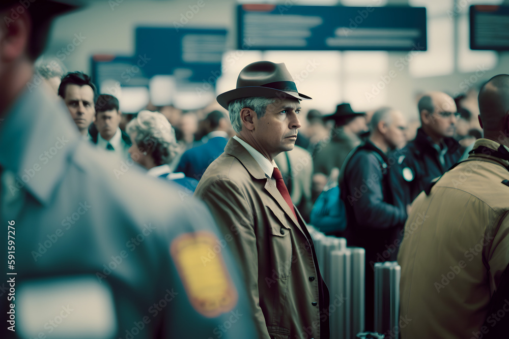 Crowd of people at border control, transport hub, border crossing ...