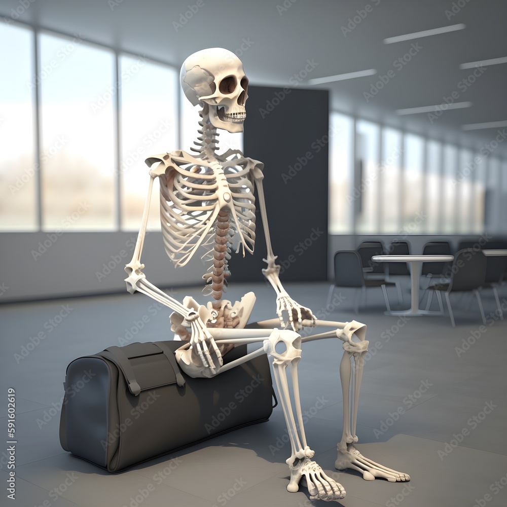 Human skeleton sitting waiting. Generative Ai illustration Stock ...