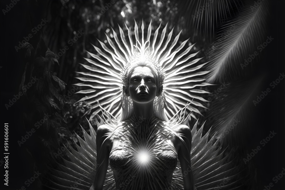 sacred geometry ethereal volumetric lighting jungle cosmos goddess ...