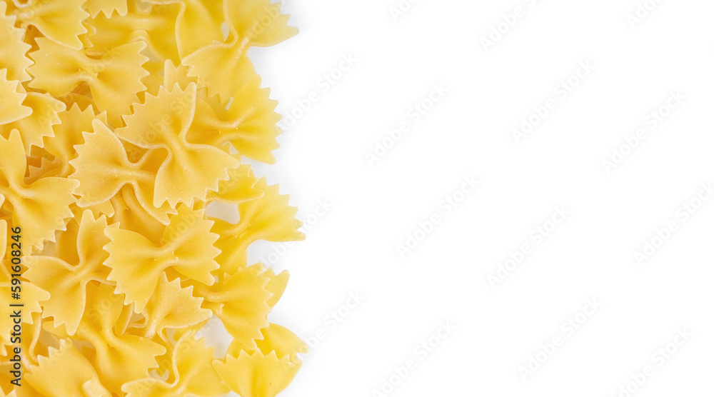 Farfalle spaghetti pattern, food background. Scattered raw pasta ...