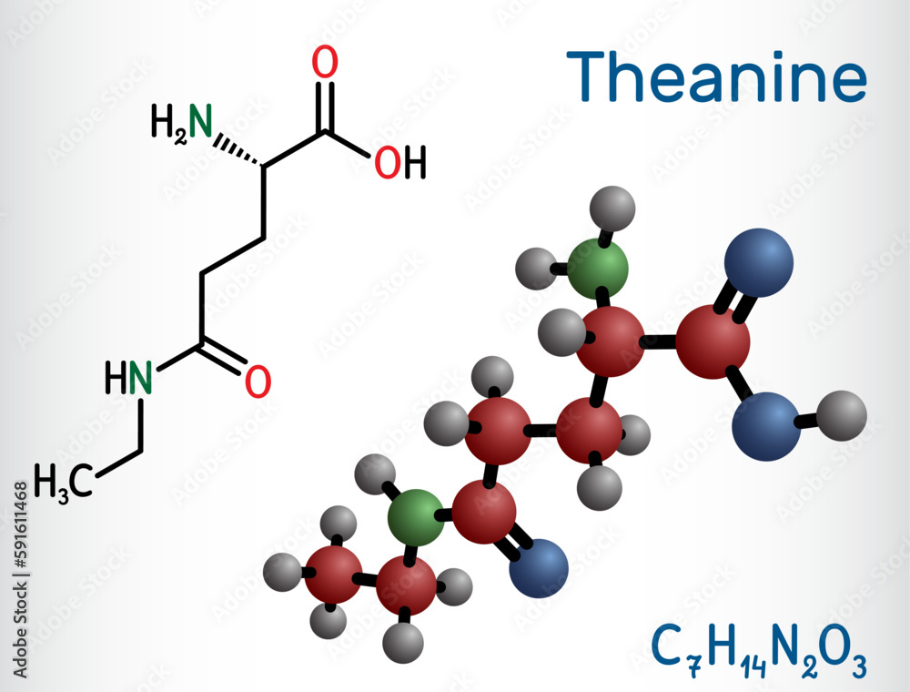 Theanine, theanin molecule. It is neuroprotective agent, plant ...