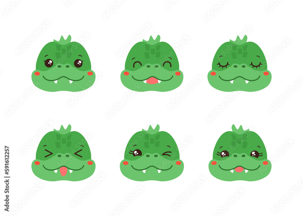 Cute crocodile emoji icon set. Messenger emoticon. Safari animal icons ...