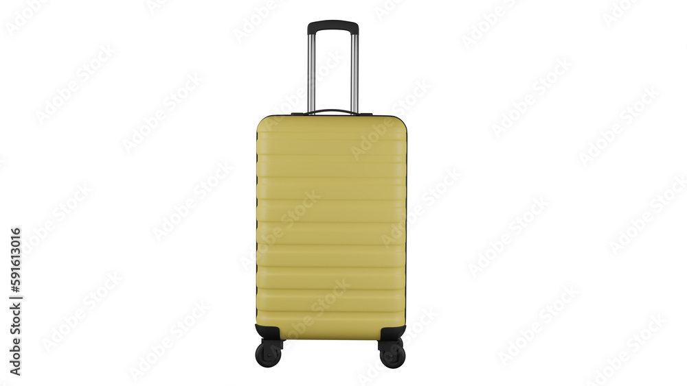 Pastel yellow suitcase with wheels for traveling isolated on ...